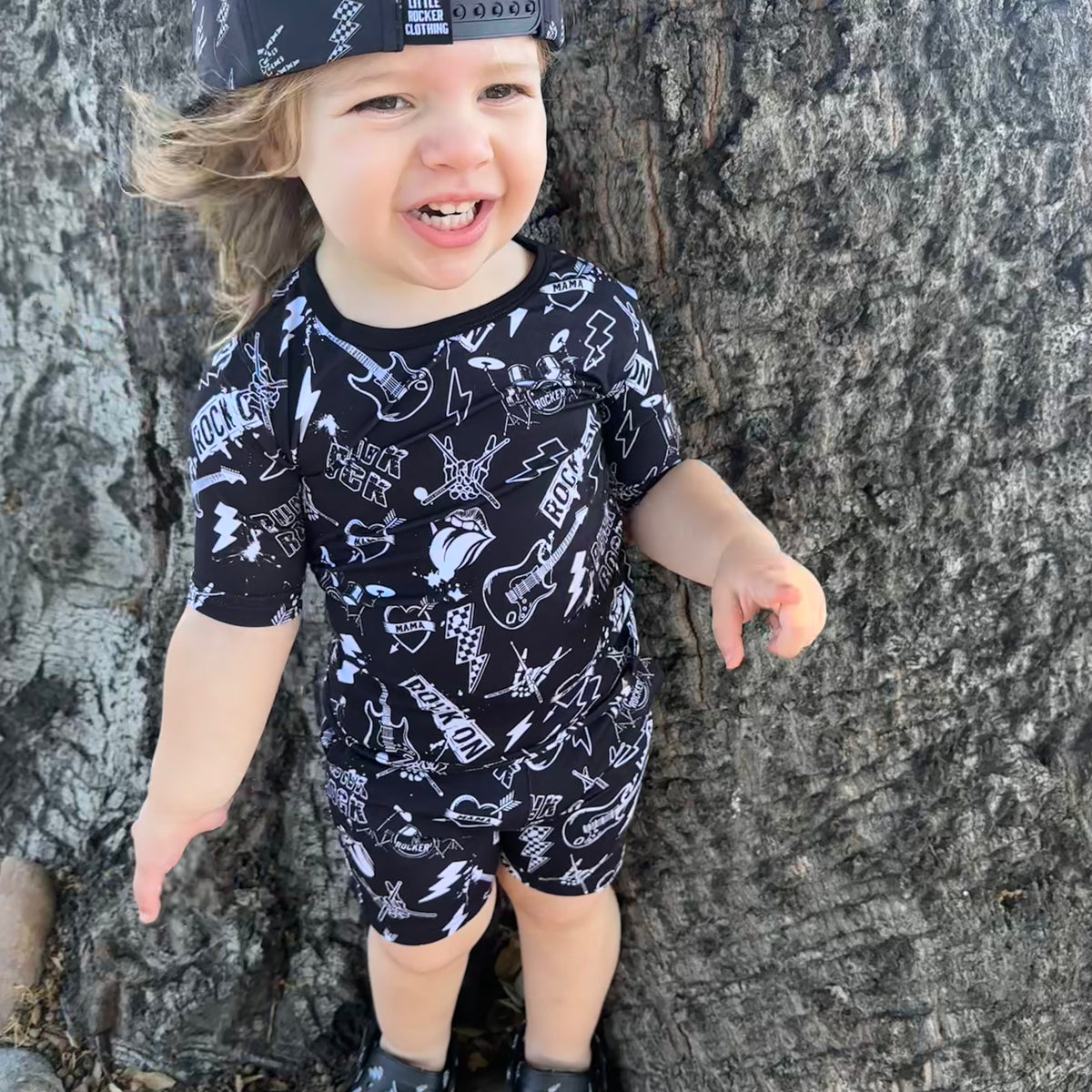 Punk Rock Collage 2 Piece Shorts Bamboo Pajamas – Little Rocker Clothing