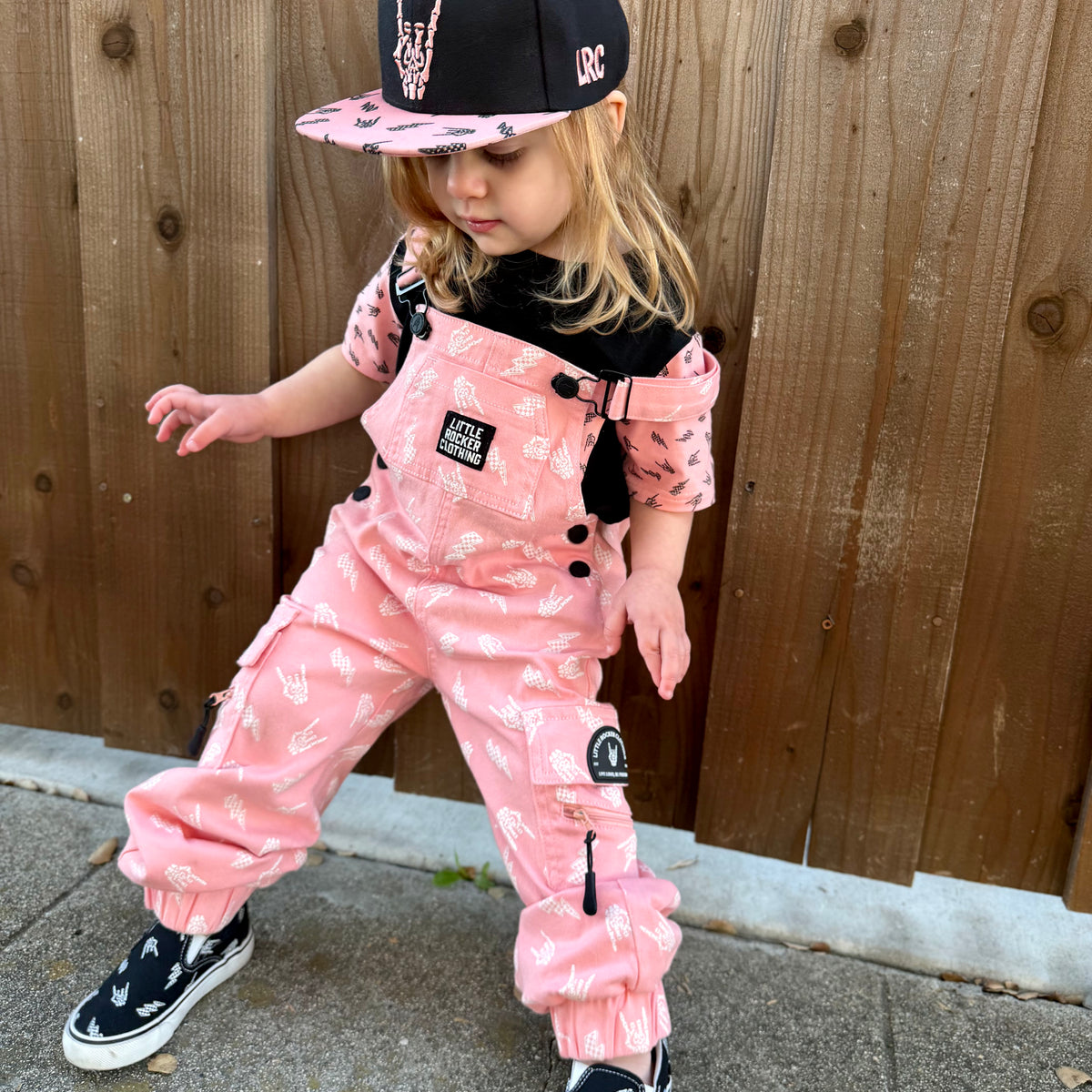 Pitstop Overalls - Bolted Bones (Pink) – Little Rocker Clothing